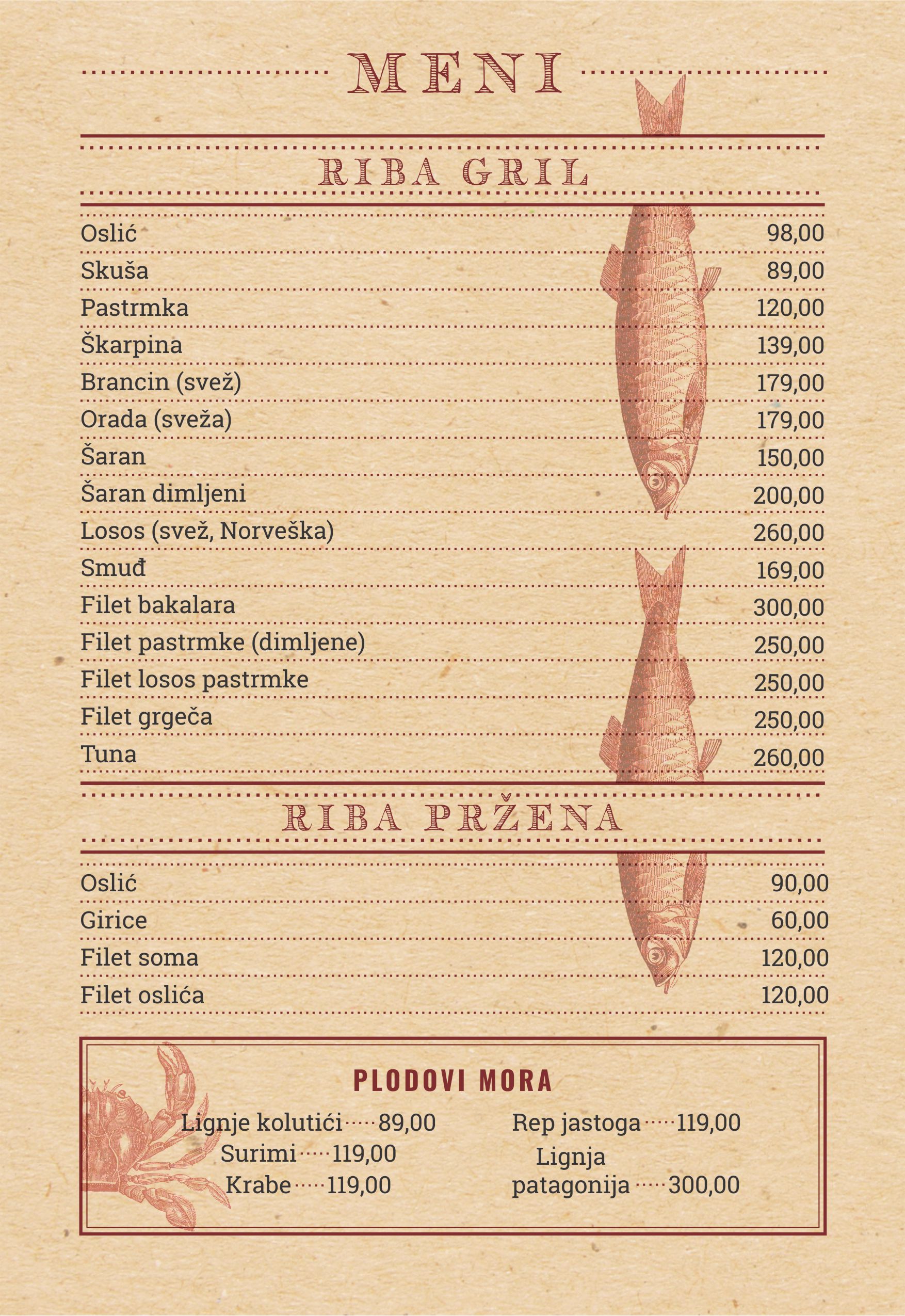 Gotova jela riba, tradicionalna jela, sveže salate Ečka Fish Niš